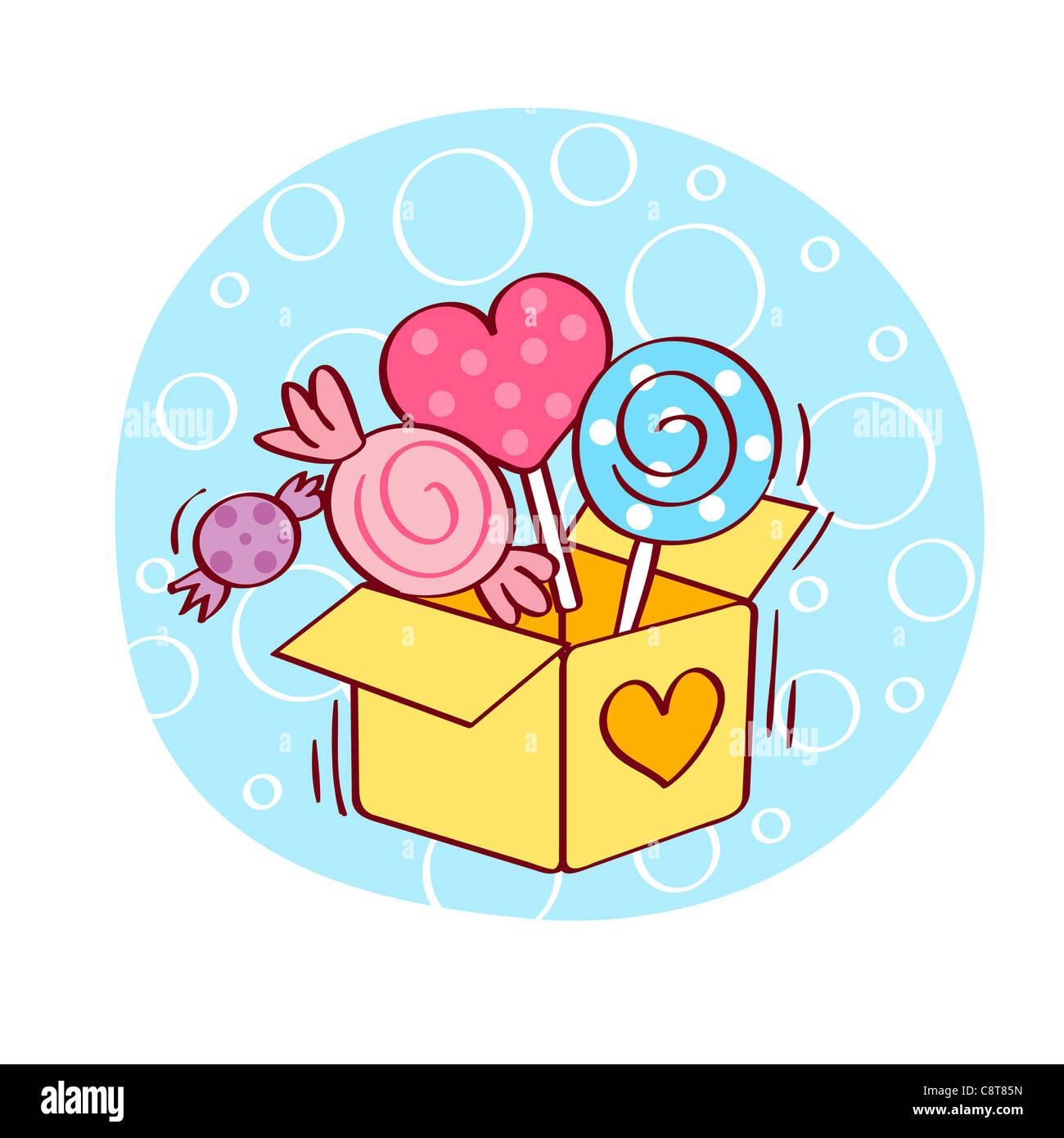 Illustration of box full of candy and lollypop Stock Photo - Alamy