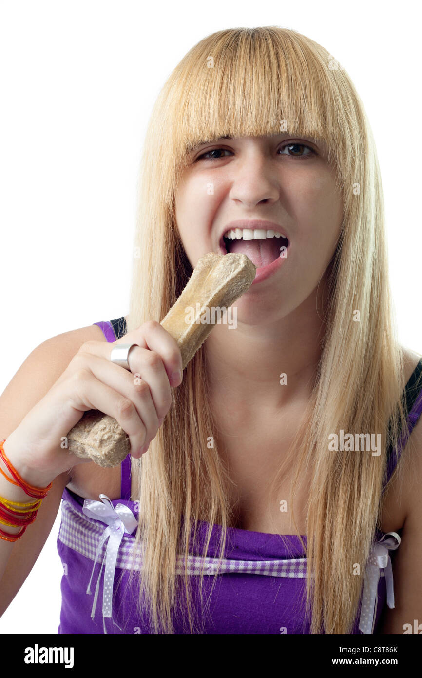 Woman Biting a Bone Stock Photo - Alamy