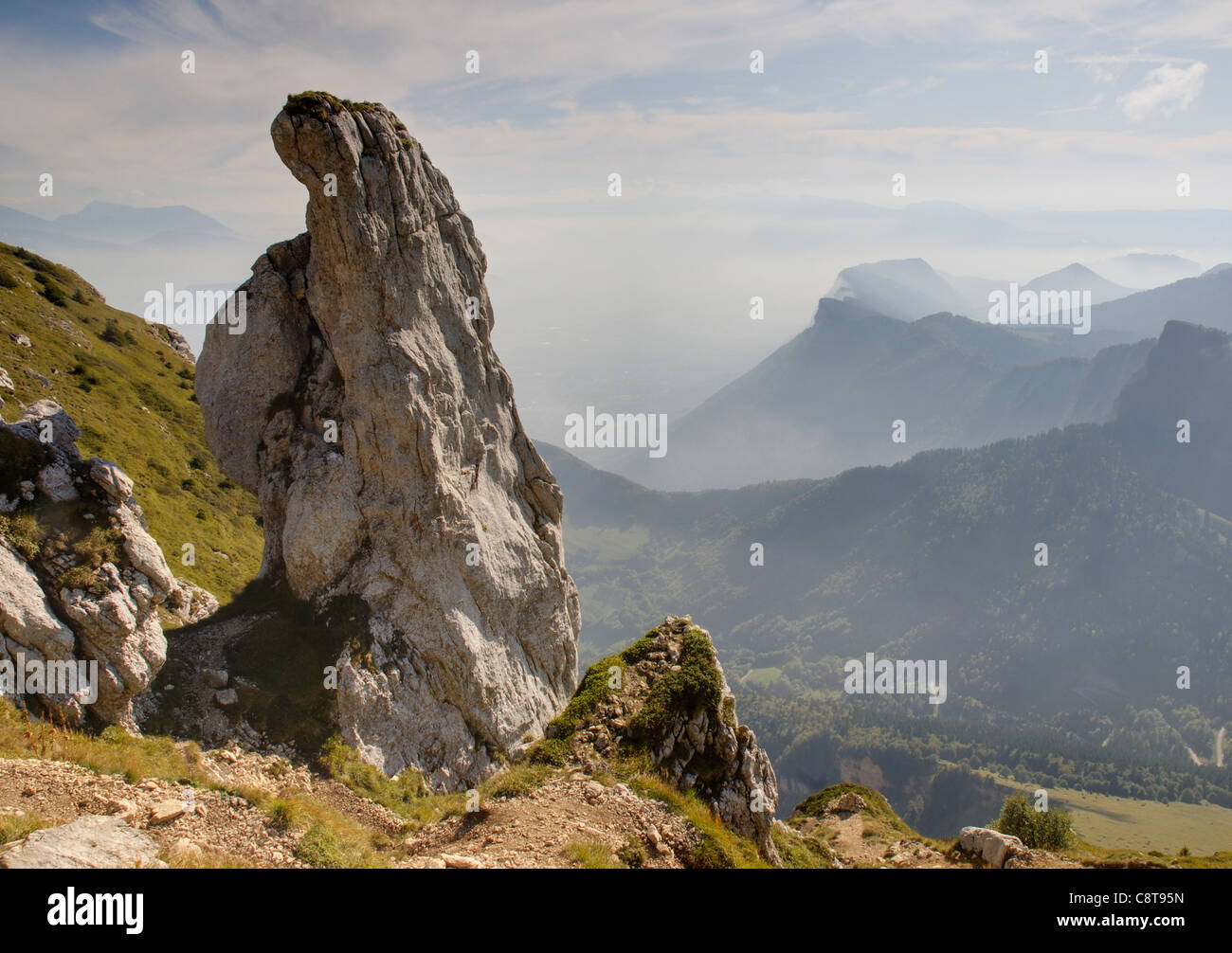 A rock tower on the Dent de Crolles in the Chartreuse range near ...