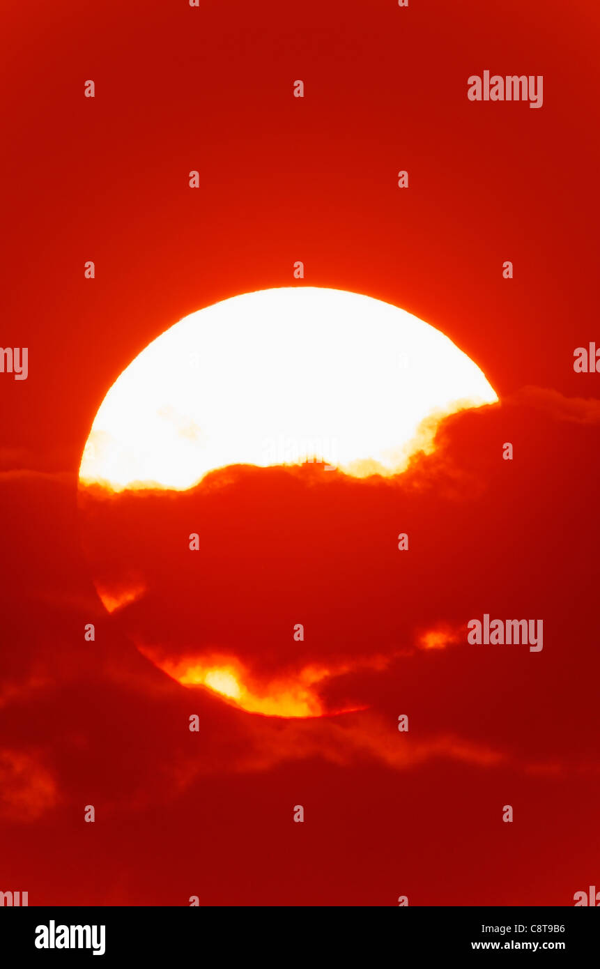 USA, New York City, Close-up of large red sun Stock Photo - Alamy