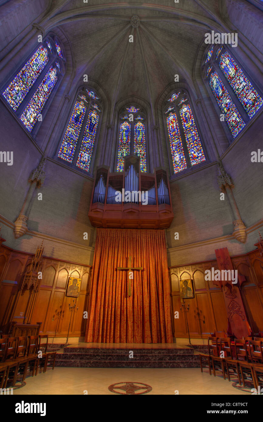 Pipe Organ Stained Glass Altar at Grace Catheral in San Francisco Stock ...