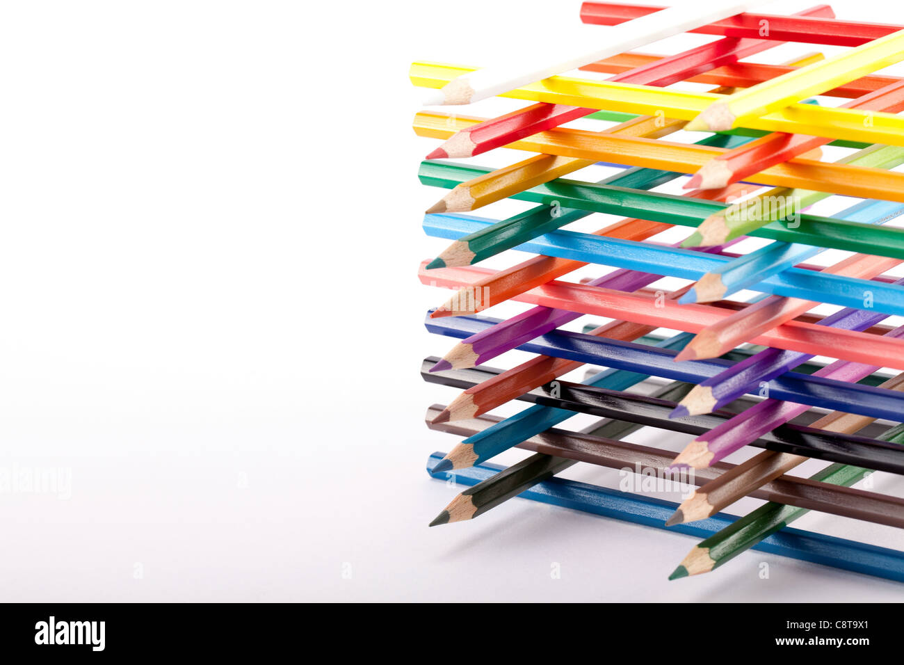Large Group Of Multi Colored Pencils With Built Structure Stock Photo ...