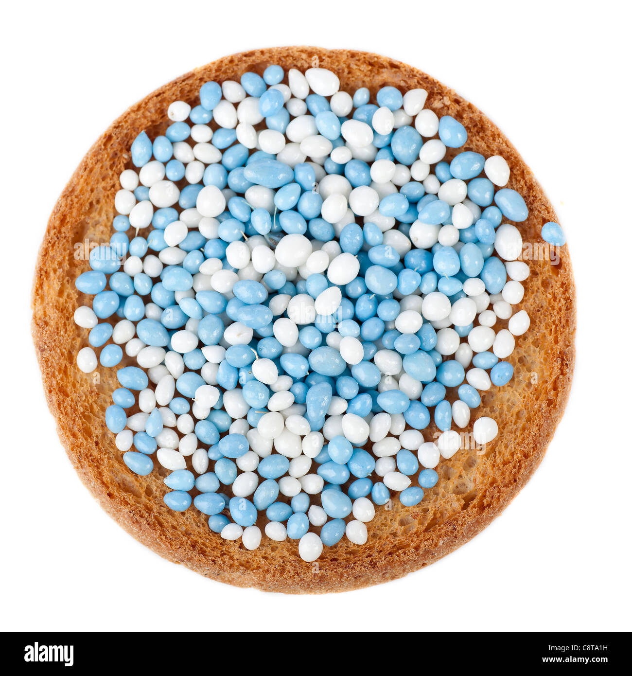 Dutch muisjes: anise flavored candies served on round toast Stock Photo ...