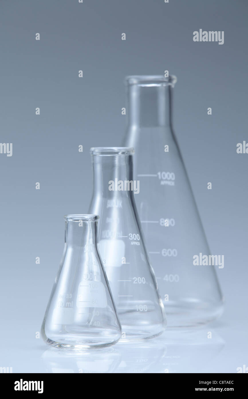 Three Glass Beakers With White Background Stock Photo - Alamy