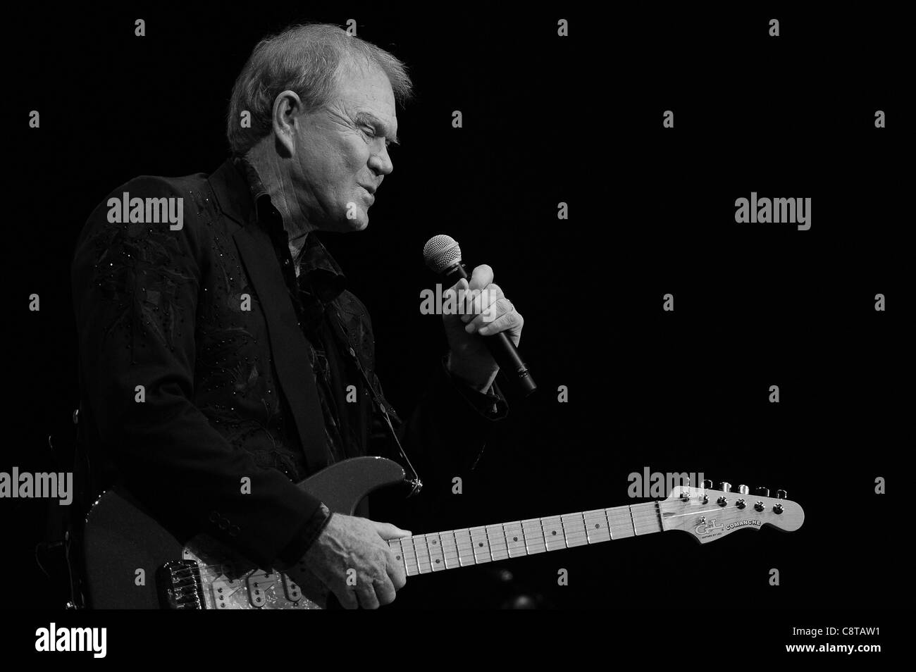 American country music singer and guitarist Glen Campbell performing in ...