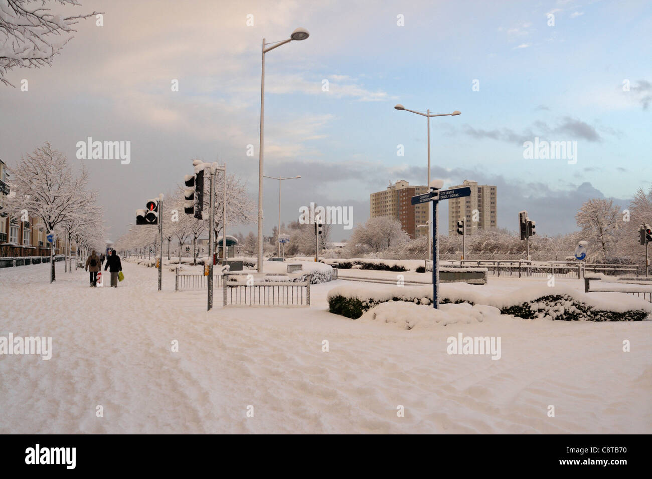 Unusual sight of Lloyd George Avenue in Cardiff Wales, covered in ...