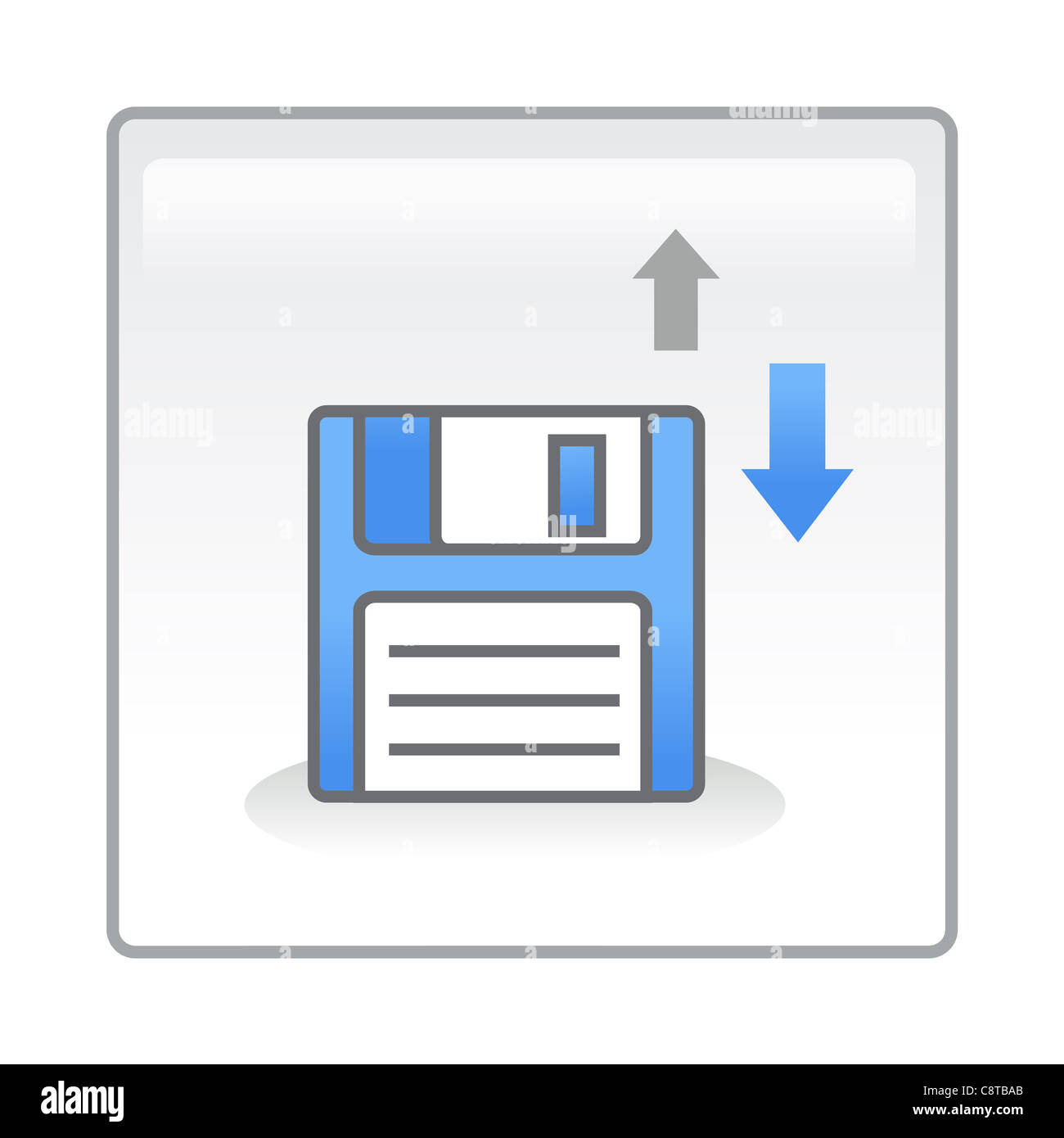 Illustration of floppy disk with arrow sign Stock Photo - Alamy