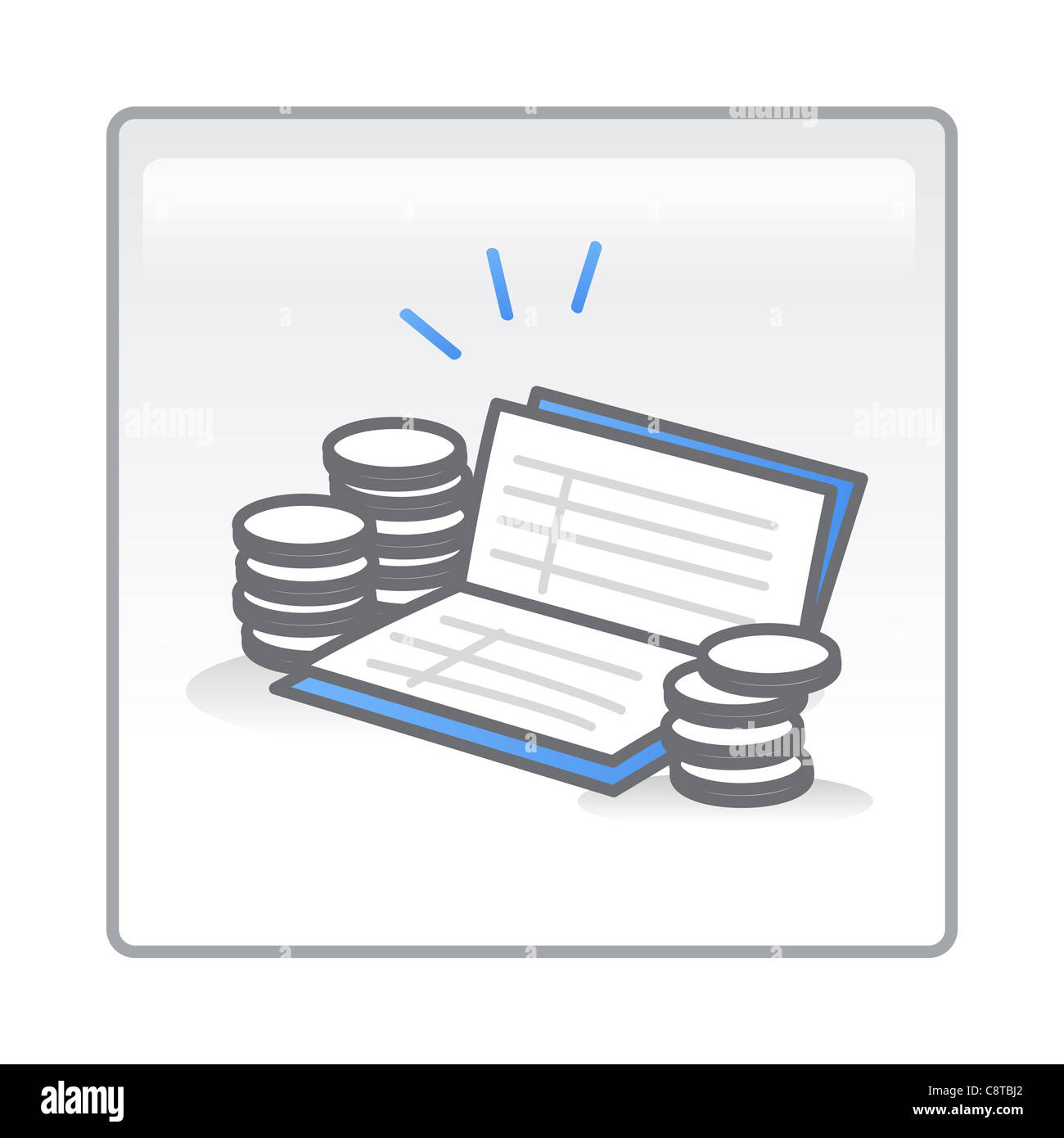 Illustration of cheque book and stack of coin Stock Photo - Alamy