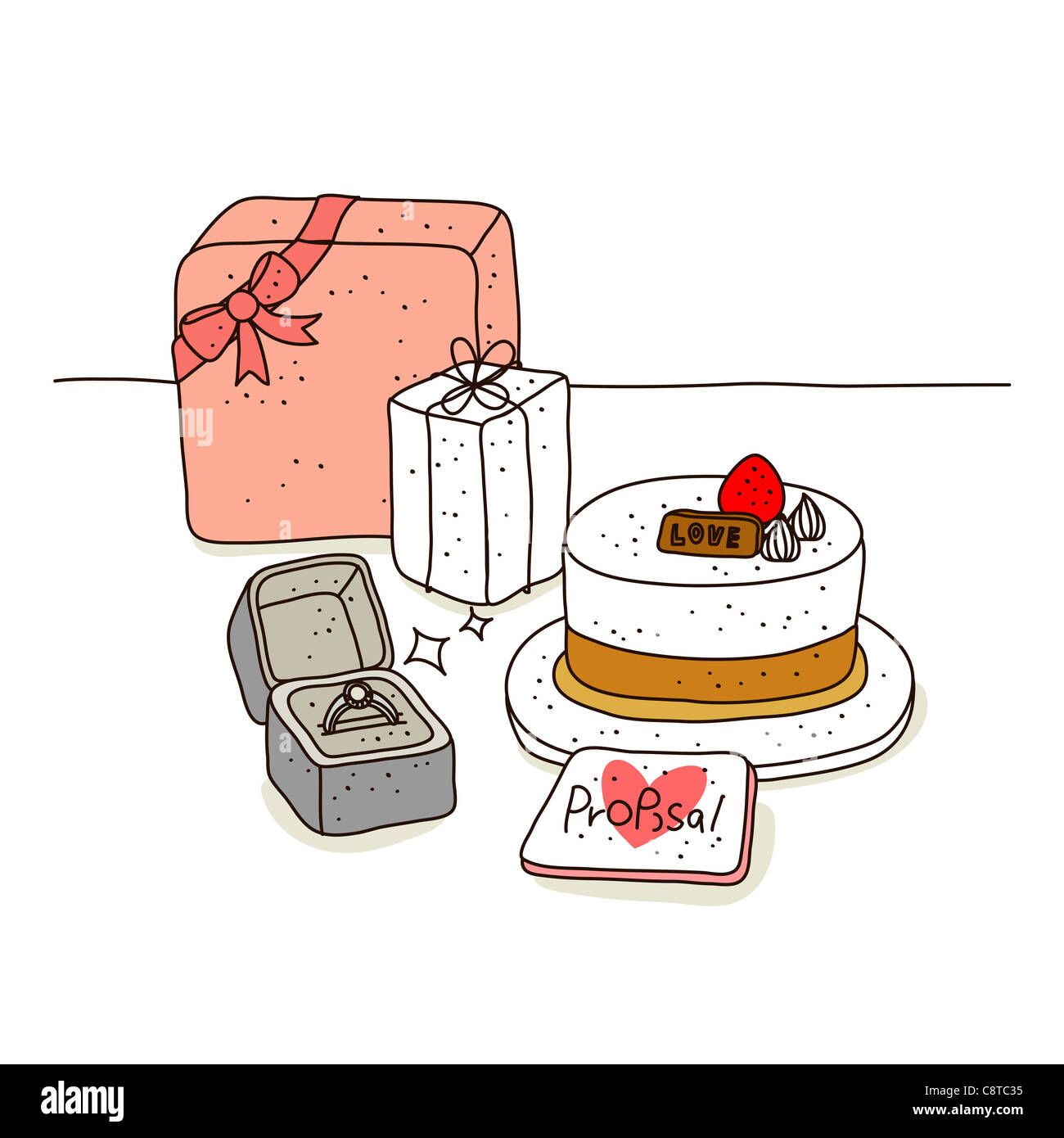 Concept of proposal with ring and cake Stock Photo - Alamy