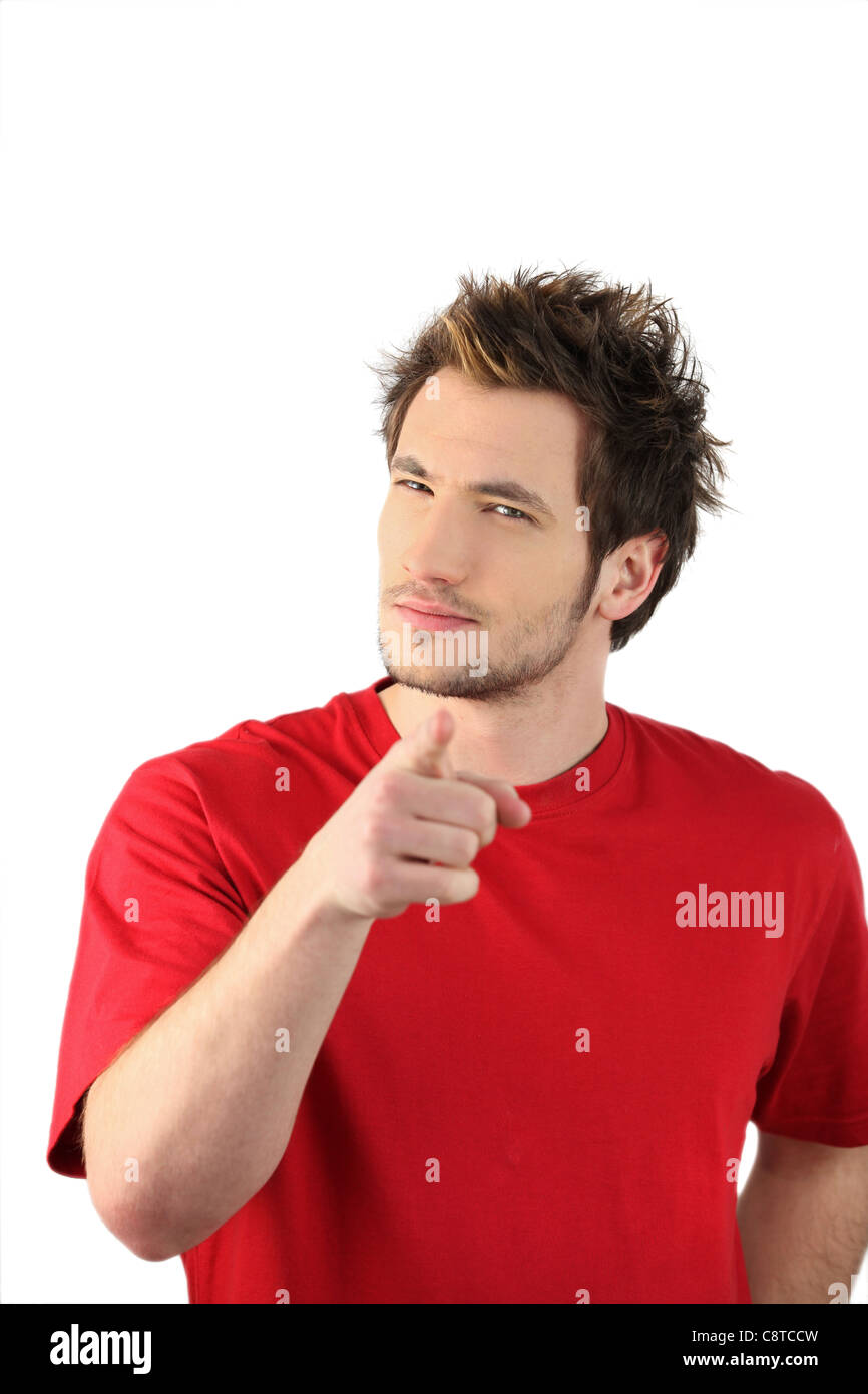 Young man scolding a child Stock Photo - Alamy