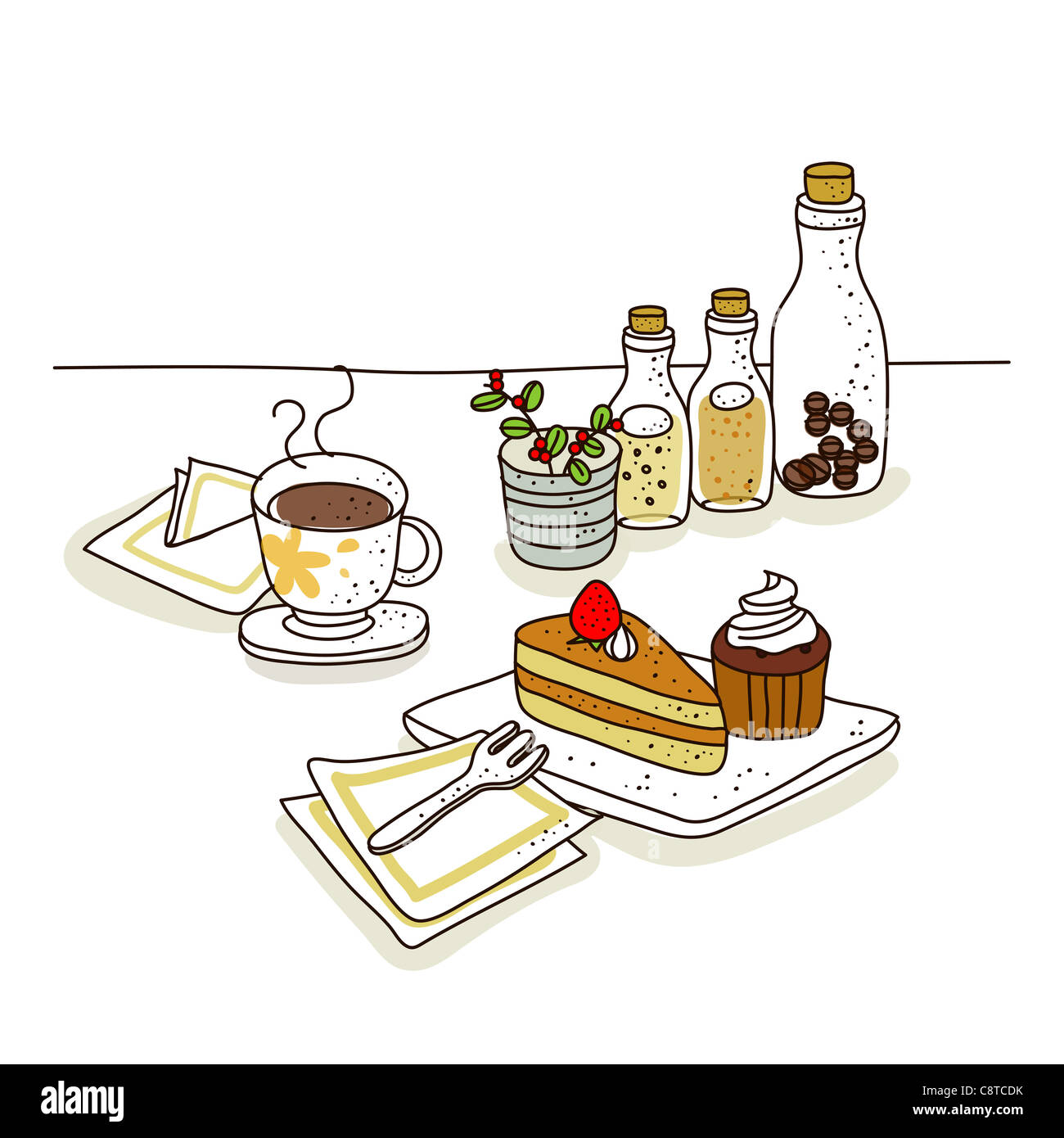 Illustration of cake and coffee Stock Photo - Alamy