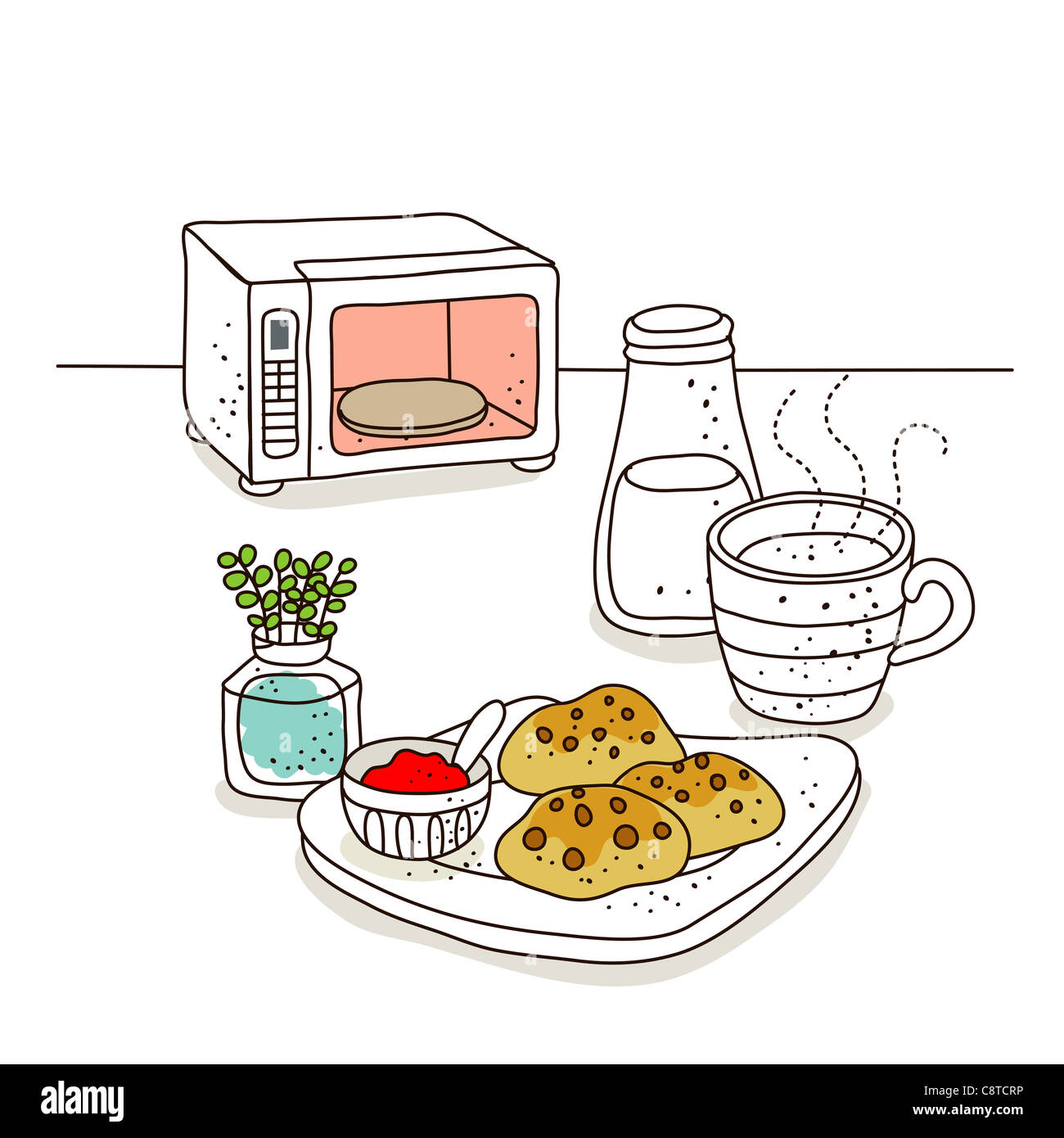 Breakfast with oven on white background Stock Photo - Alamy