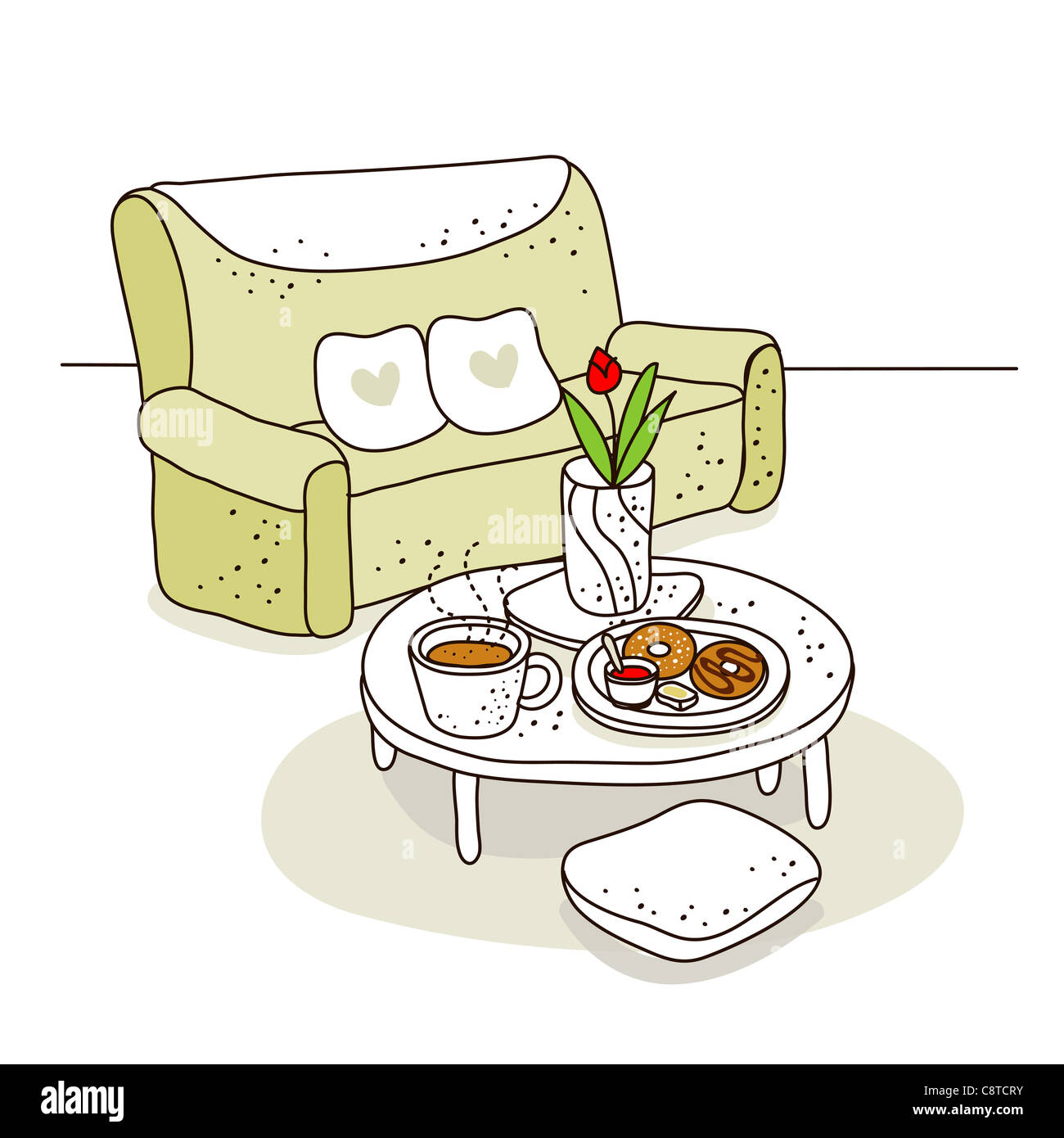 Breakfast with sofa in the background Stock Photo - Alamy