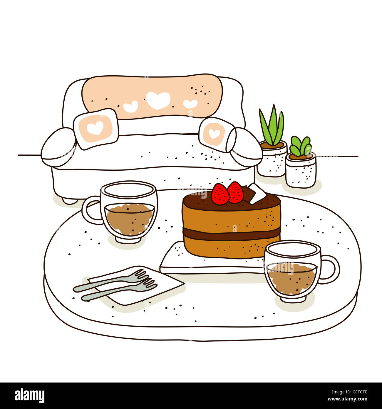 Breakfast on tray with sofa in the background Stock Photo - Alamy