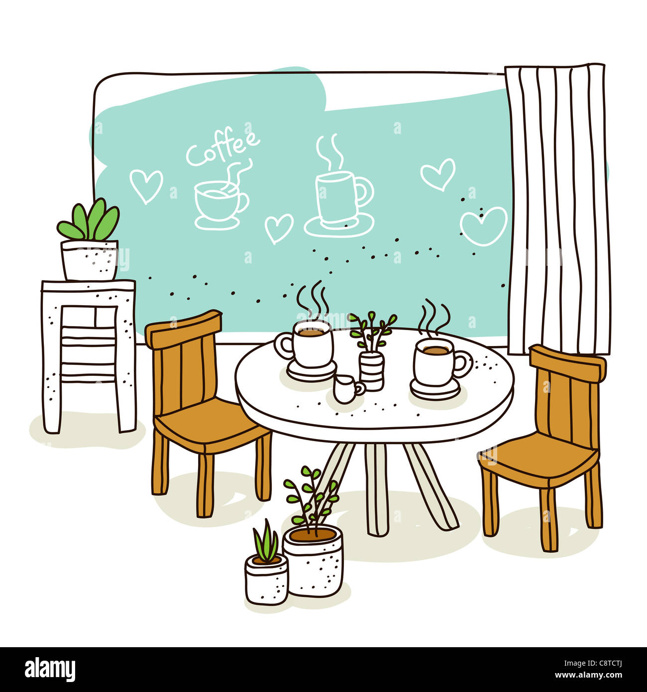 Table and chair with potted plant Stock Photo - Alamy