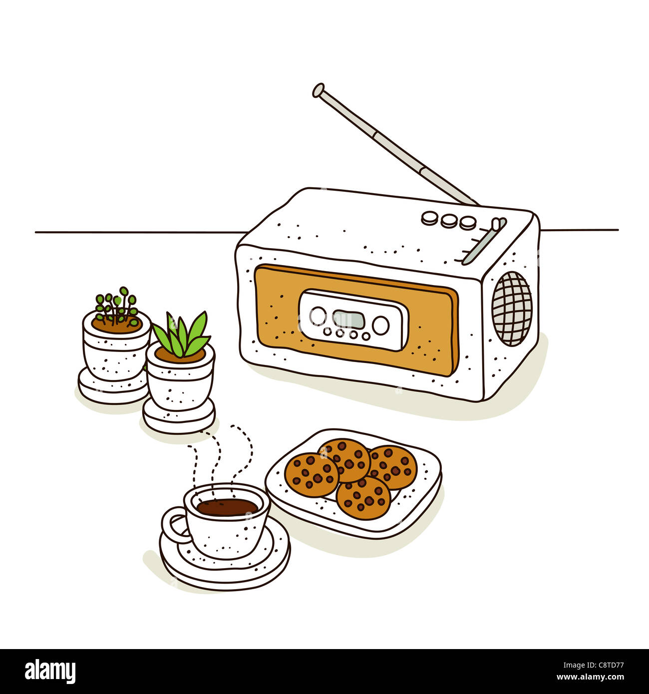 Illustration of radio and tea Stock Photo - Alamy