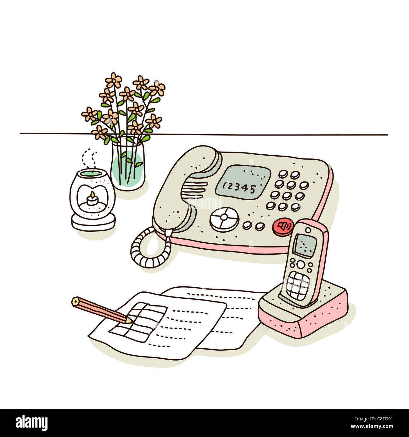 Illustration of cordless phone and landline phone Stock Photo - Alamy