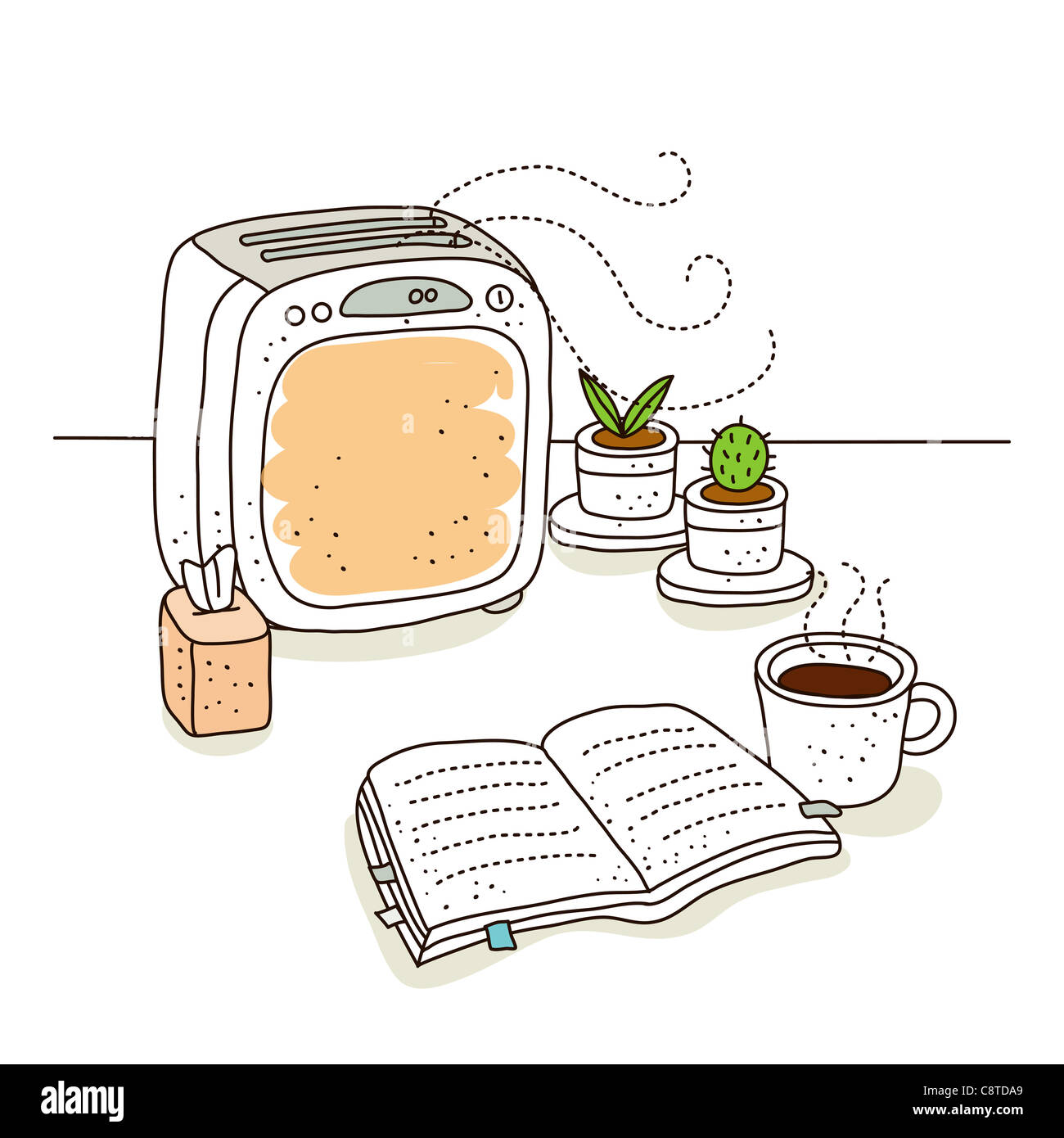 Illustration of toaster with book in foreground Stock Photo - Alamy