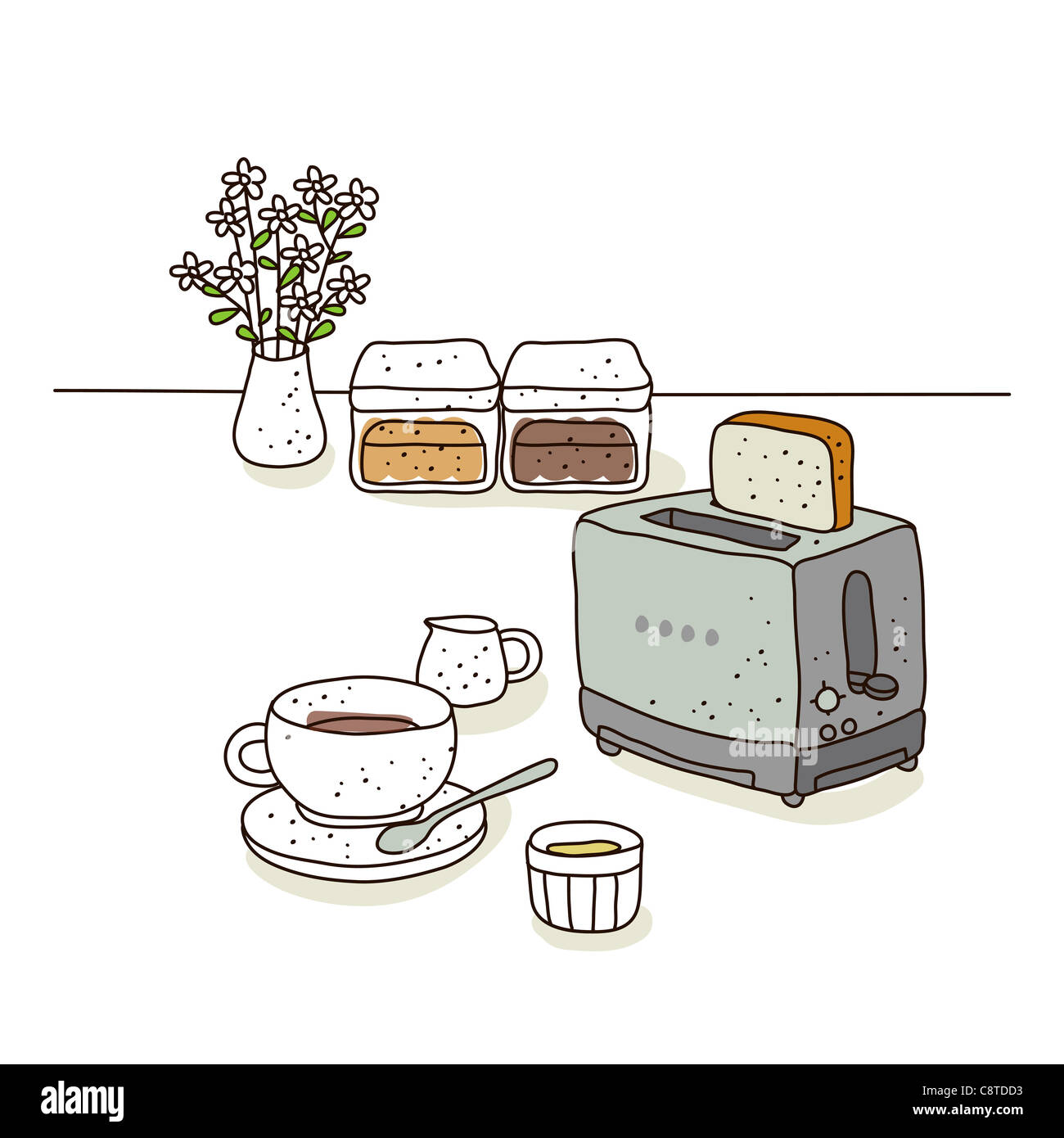 Illustration of toaster and coffee cup Stock Photo - Alamy
