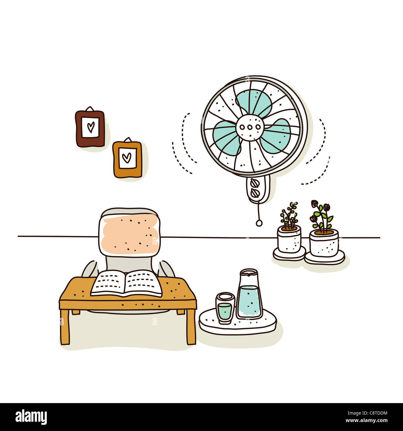 Illustration of electric fan and study table Stock Photo - Alamy