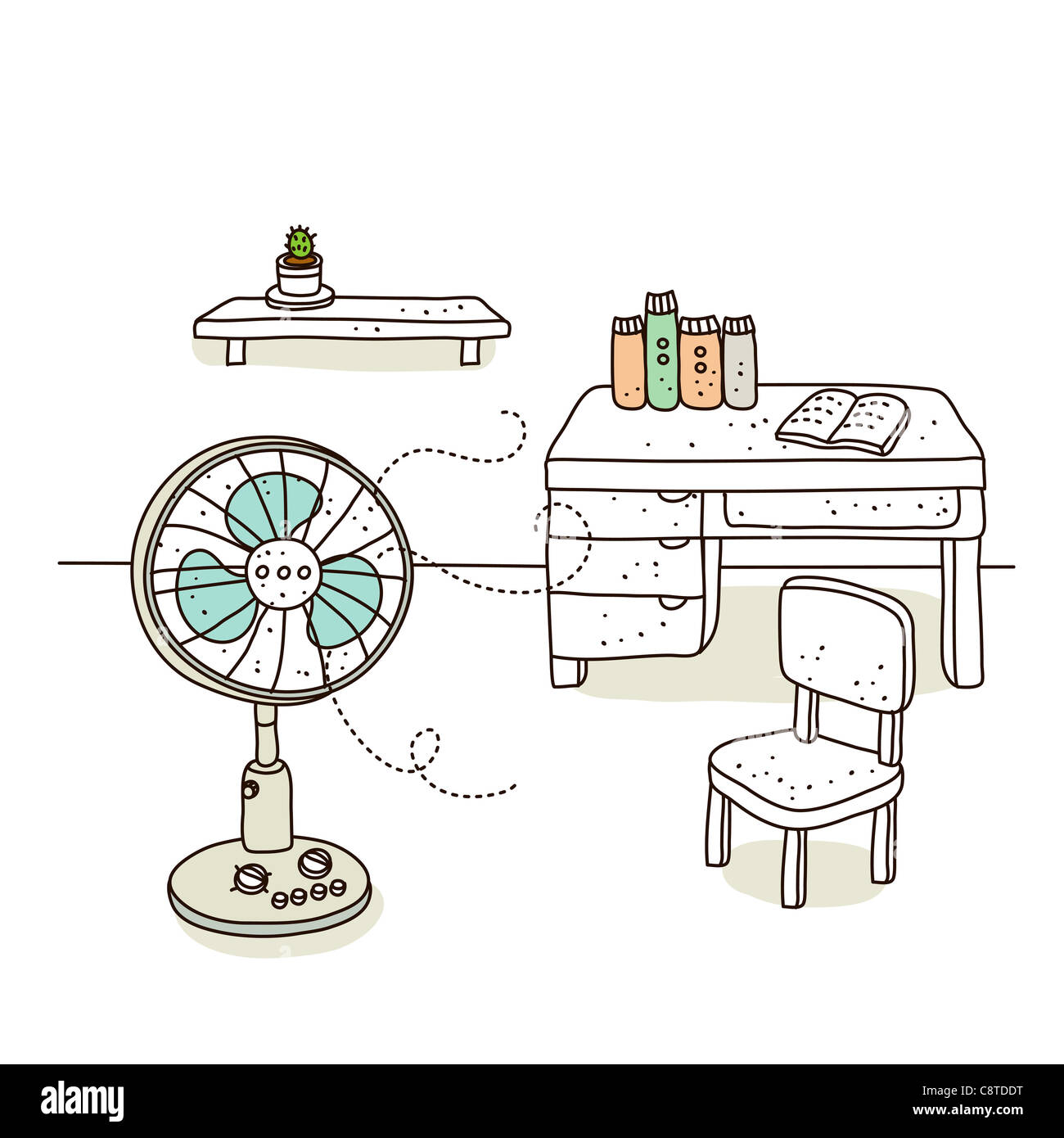 Illustration of study table and electric fan Stock Photo - Alamy
