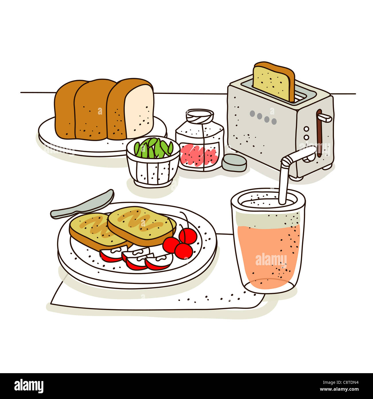 Illustration of morning food Stock Photo - Alamy
