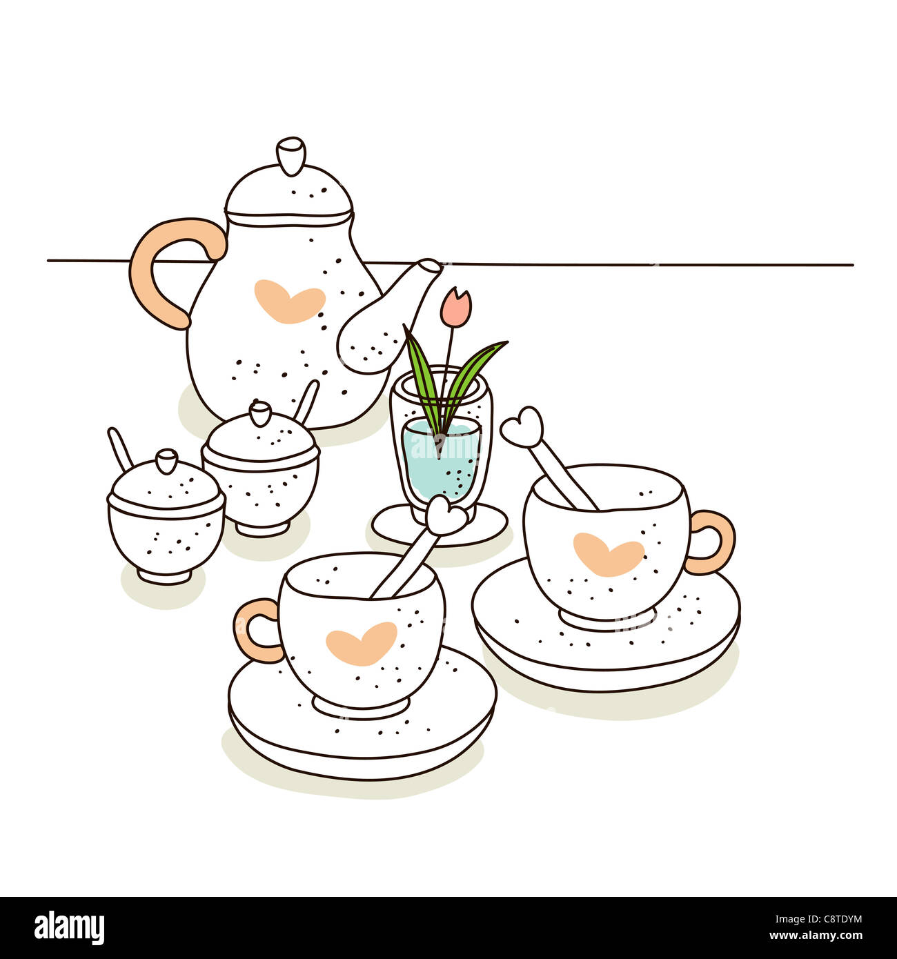 Illustration of tea set Stock Photo - Alamy