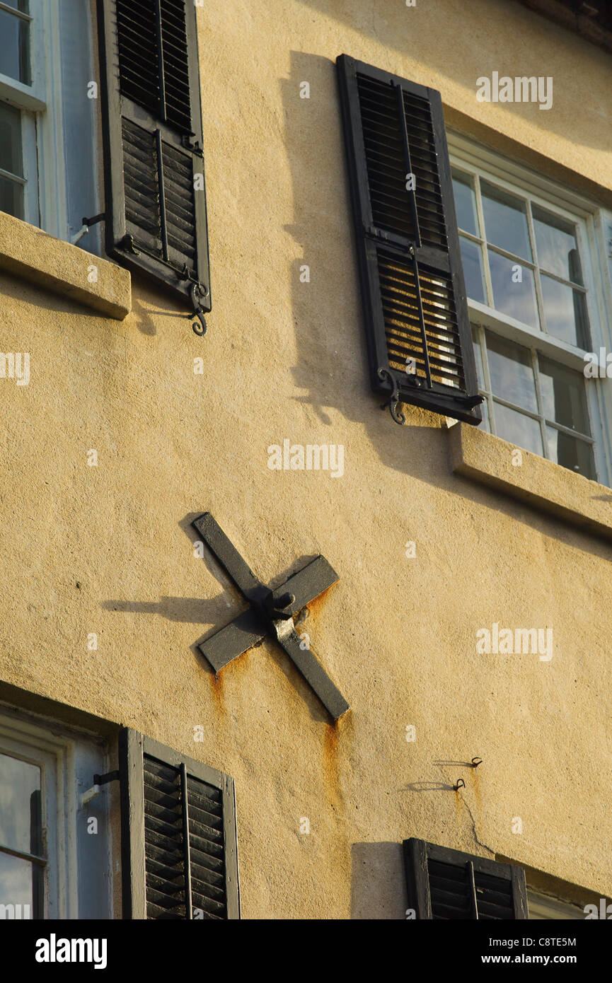 USA, South Carolina, Charleston, Close up of hurricane clamp of ...