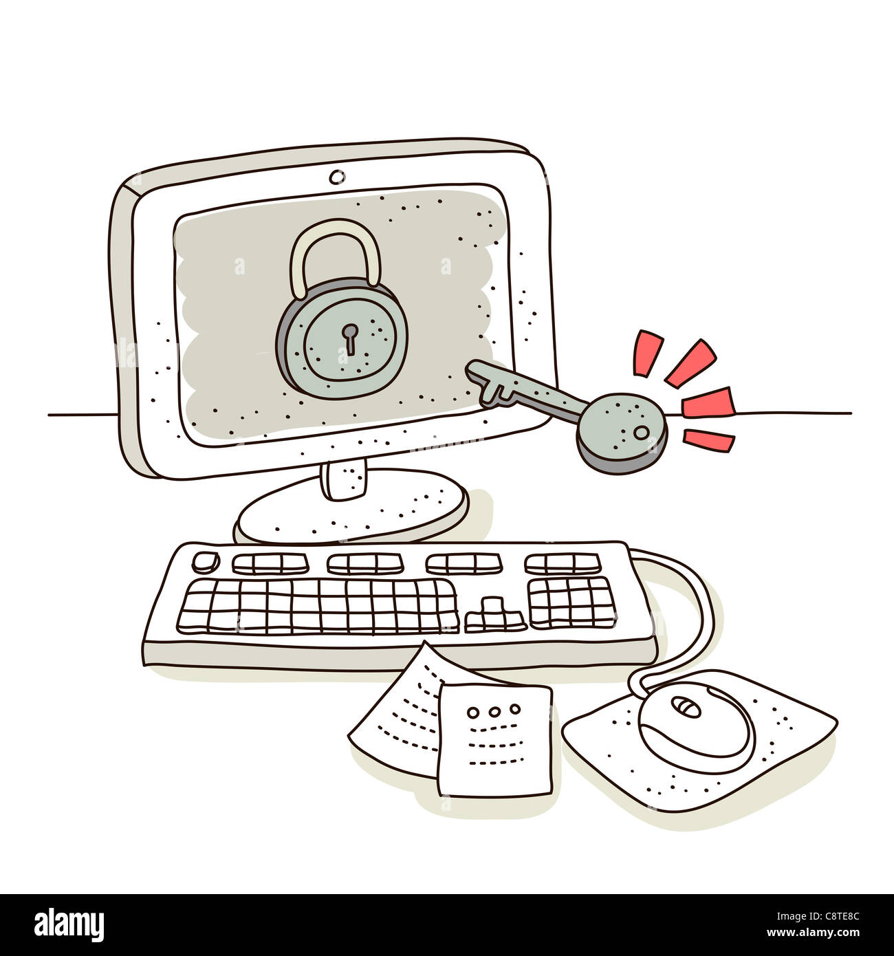 Illustration of computer device with lock and key Stock Photo - Alamy