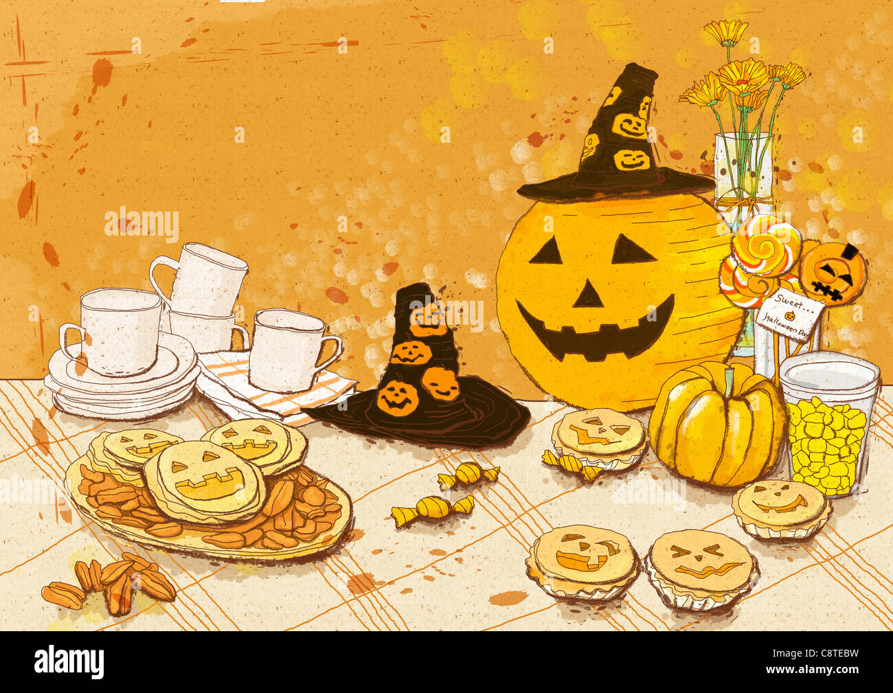 Illustration of Halloween festival food Stock Photo - Alamy