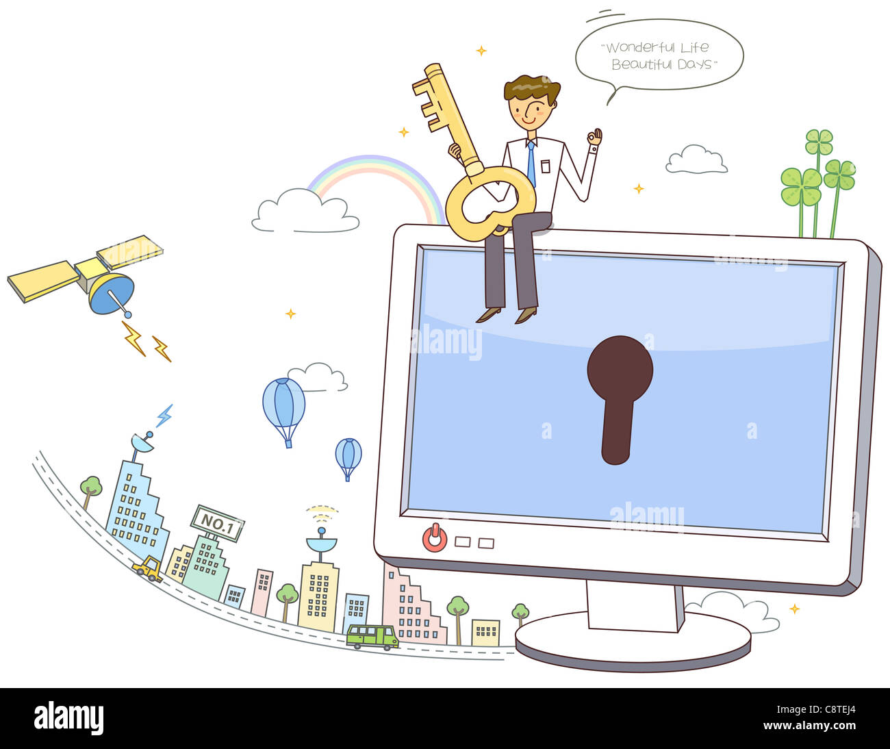 Illustration of man with key in hand Stock Photo - Alamy