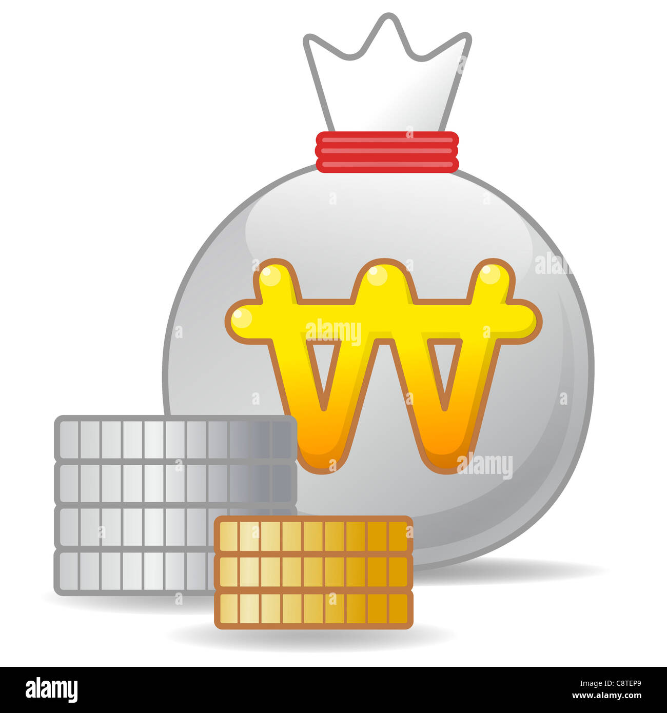 Illustration of won sign with stack of coins Stock Photo - Alamy