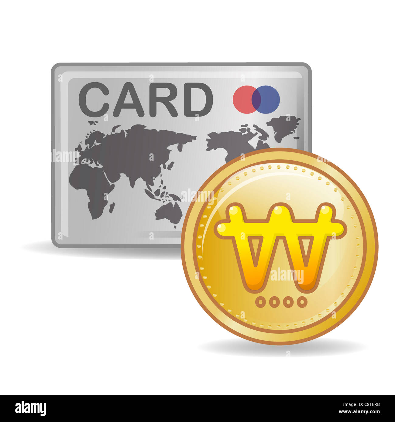 Illustration of credit card with won currency coin Stock Photo - Alamy