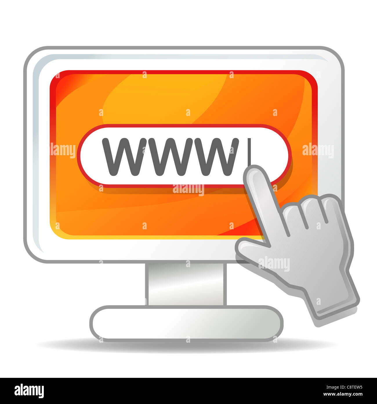 Illustration of hand pointing at computer Stock Photo - Alamy