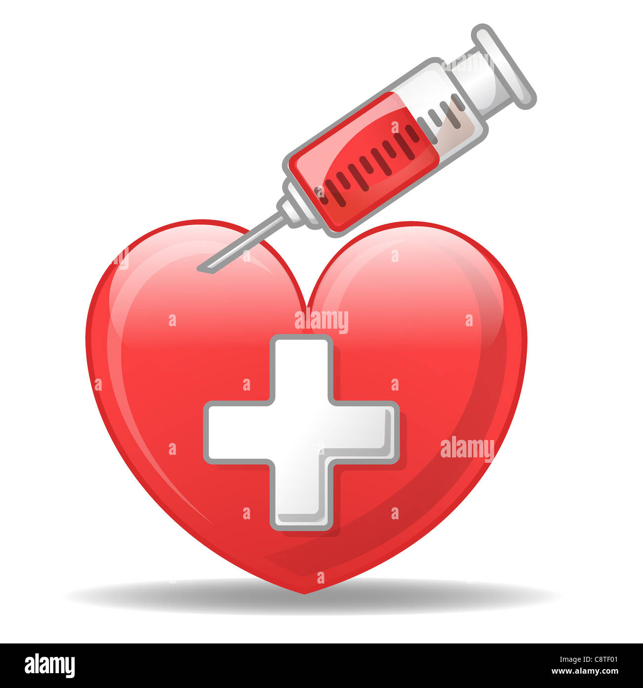 Illustration of syringe injecting heart on white background Stock Photo ...