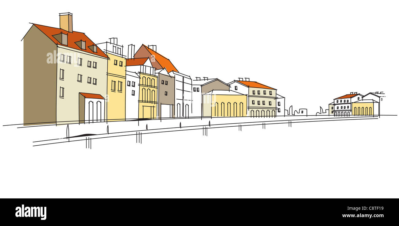 Building colour drawing Cut Out Stock Images & Pictures - Alamy