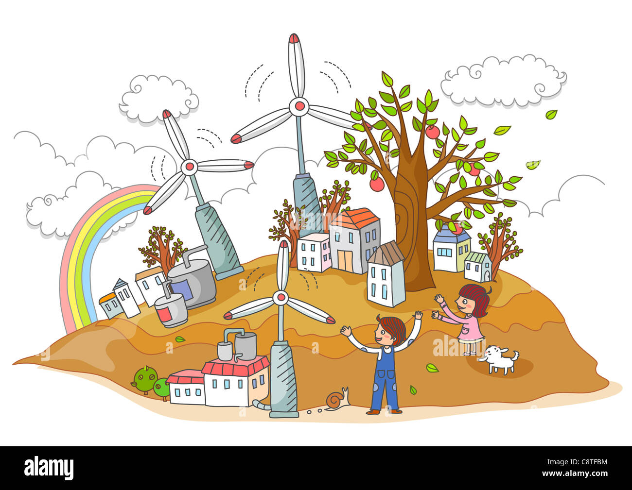 wind Turbine Over Mountain Stock Photo - Alamy