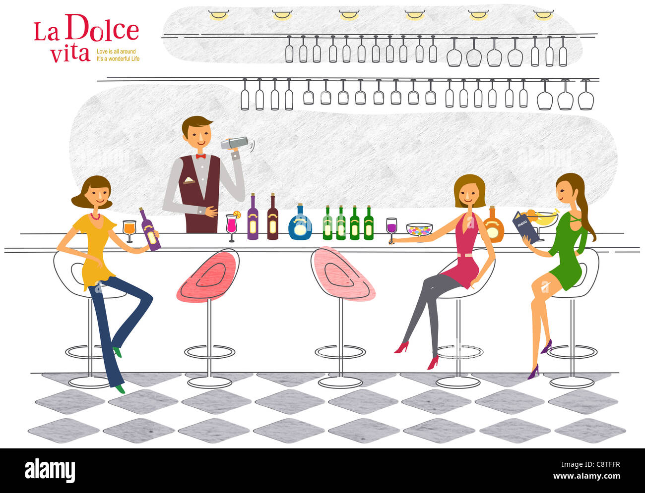 Women Sitting On Stool At Bar Counter Stock Photo - Alamy