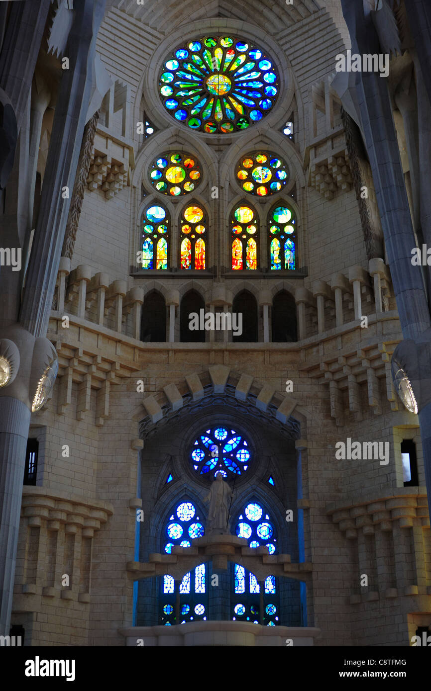 Stained glass windows. Sagrada Familia church, or Expiatory Church of ...