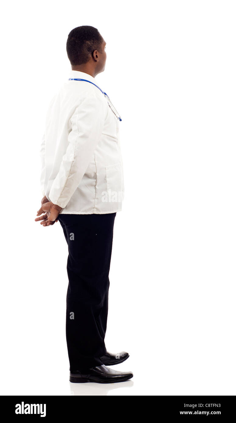 African American doctor from the back - looking at something over a ...