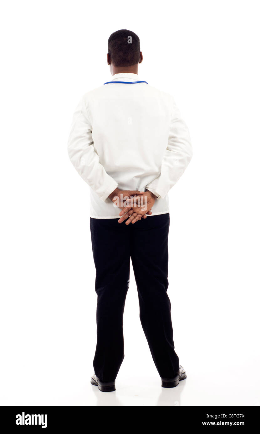 Back view of an African American doctor isolated over white background ...