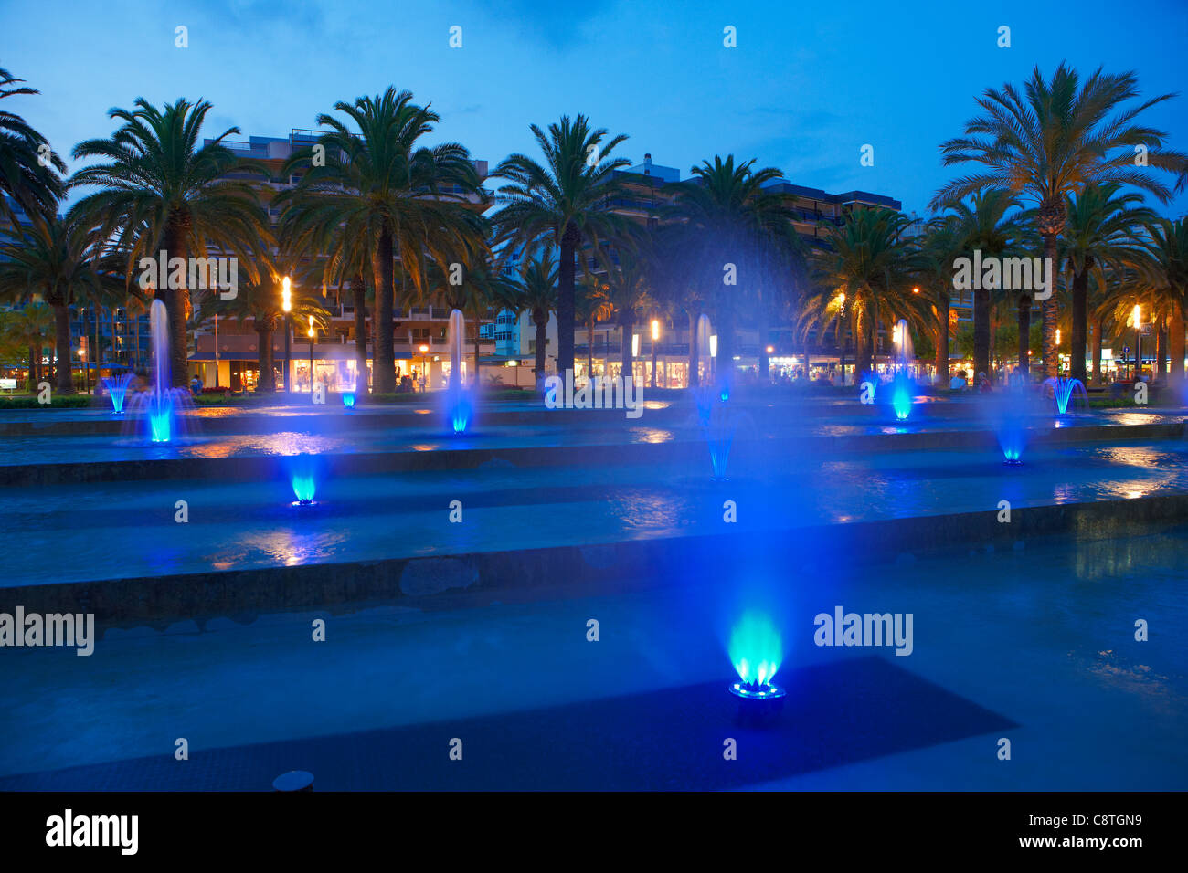 Coloured fountains. Salou, Catalonia, Spain Stock Photo - Alamy