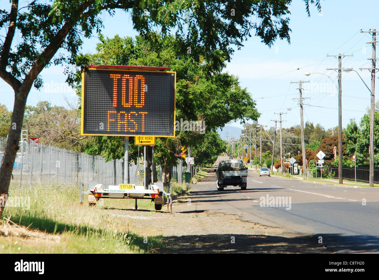 Traffic sign 'Too Fast' message follows Radar speed reading Stock Photo ...