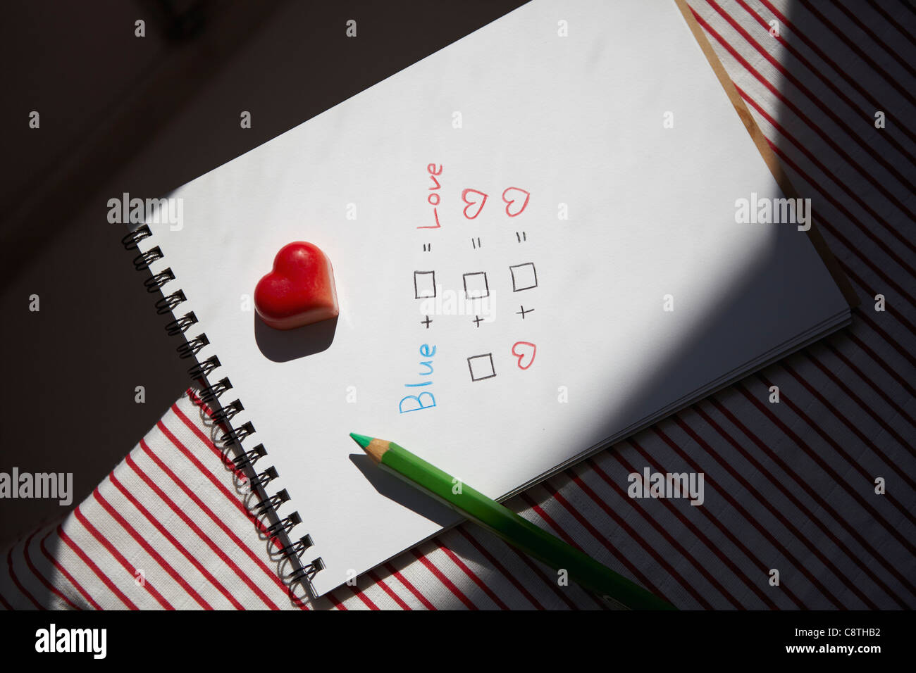 Heart With Notepad And Pencil Color Stock Photo - Alamy