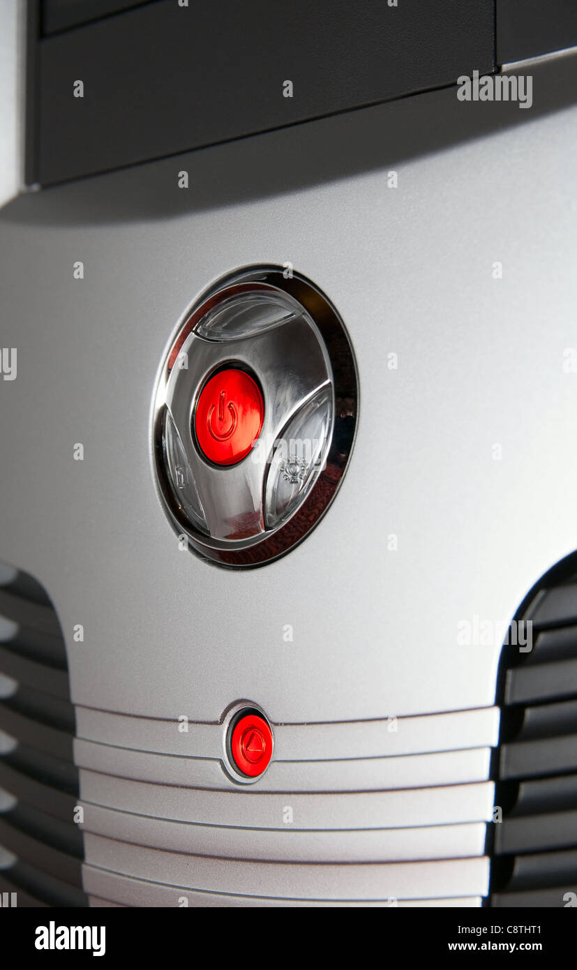 Close up of computer system box. Power and Reset button Stock Photo - Alamy