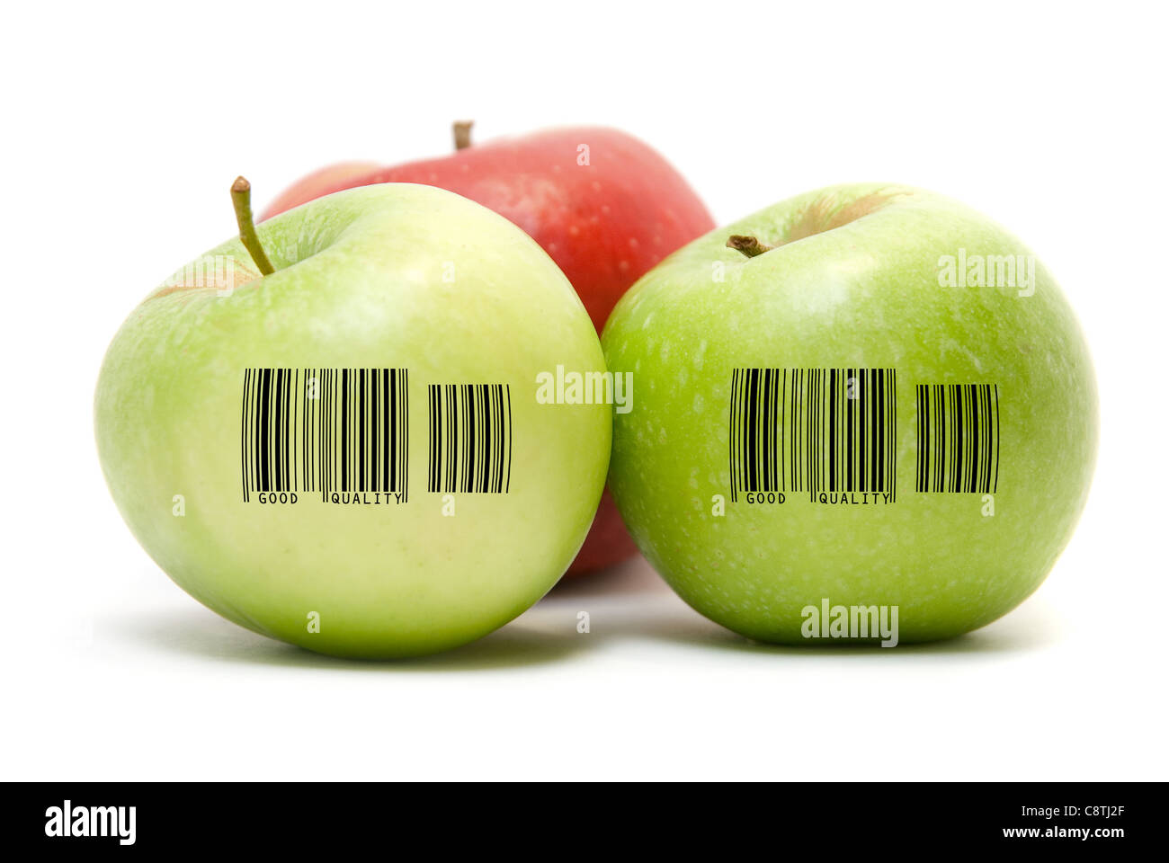 Ripe apples fruit with barcode isolated on white background Stock Photo ...