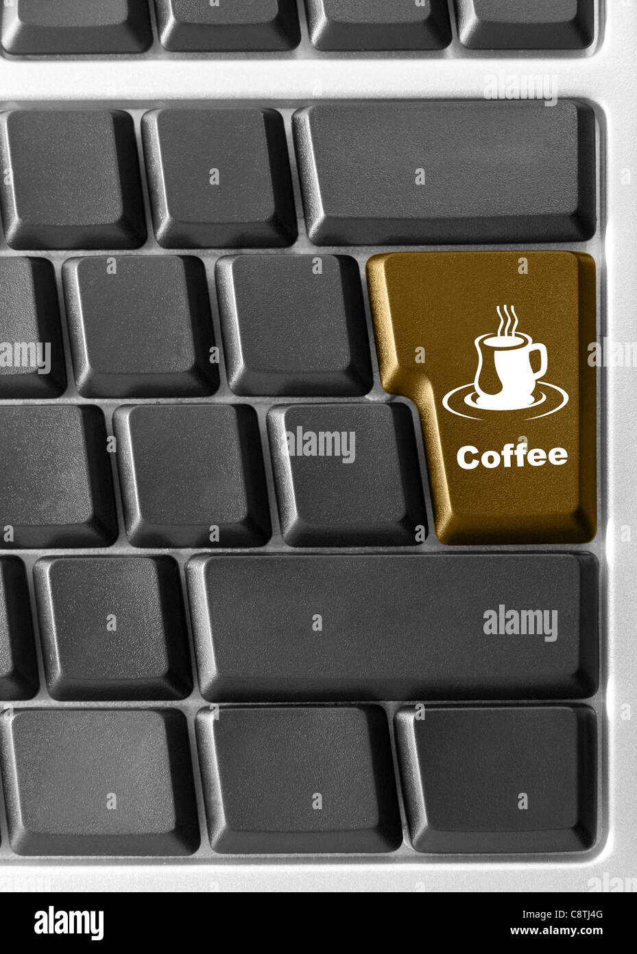 Close-up of Computer keyboard with red "Coffee" key Stock Photo - Alamy