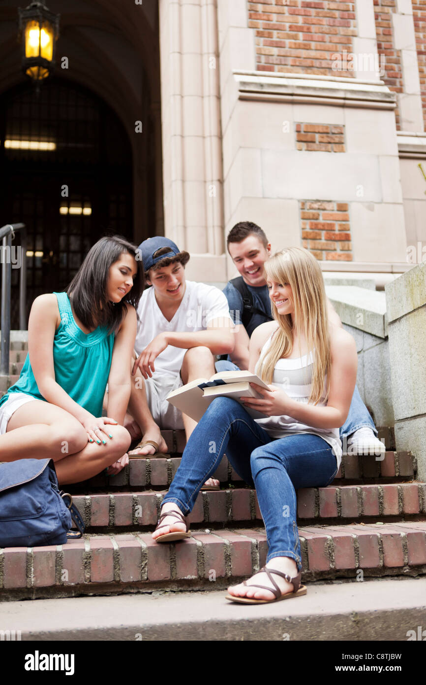Four students studying outdoors hi-res stock photography and images - Alamy