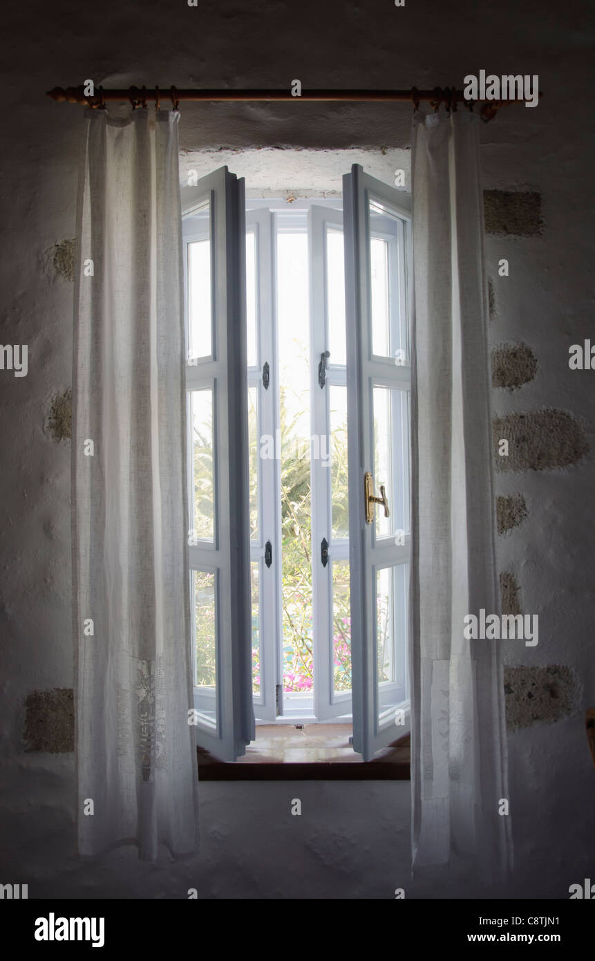 Turkey, Cesme, Alacati, Open window in house Stock Photo - Alamy