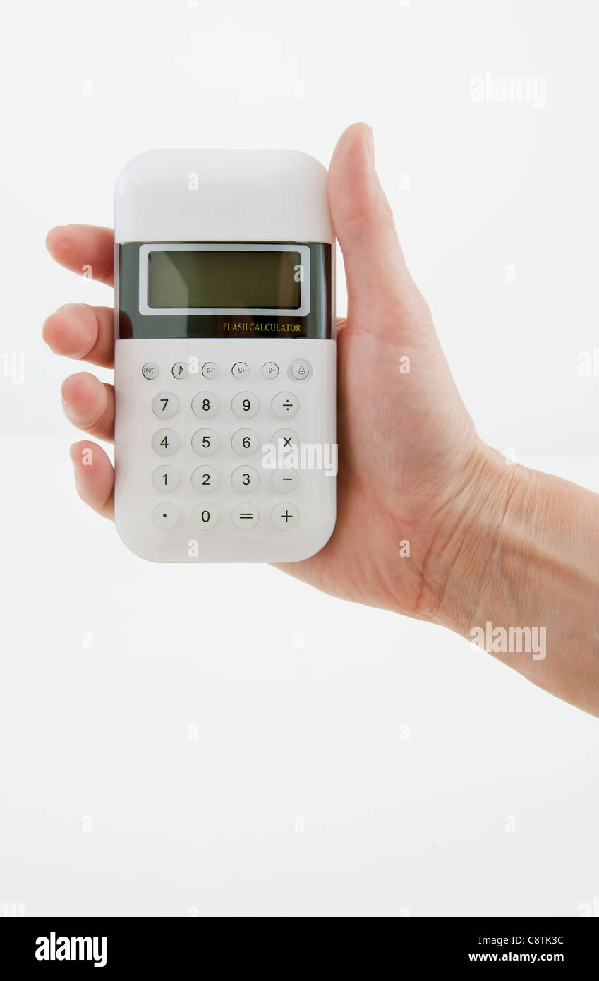 White Handheld Calculator Stock Photo - Alamy